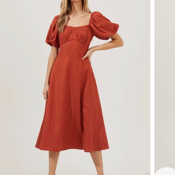 Astr | Dresses | Astr The Label Red Puff Sleeve Midi Dress | Poshmark